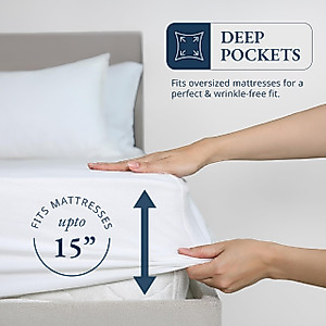 LANE LINEN Fitted Sheet Full Size, 100% Organic Cotton, 3-Piece Set (1 Fitted Sheet, 2 Pillowcases) Percale Weave, Bed Fitted Sheets, Breathable, Fits Mattress Upto 15" Deep - White (No Flat Sheet)