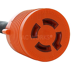 AC WORKS 30Amp 4 Prong 125/250Volt L14-30P Locking Plug to L14-20R 20Amp 4 Prong 125/250Volt Locking Female Generator Adapter (Flexible)