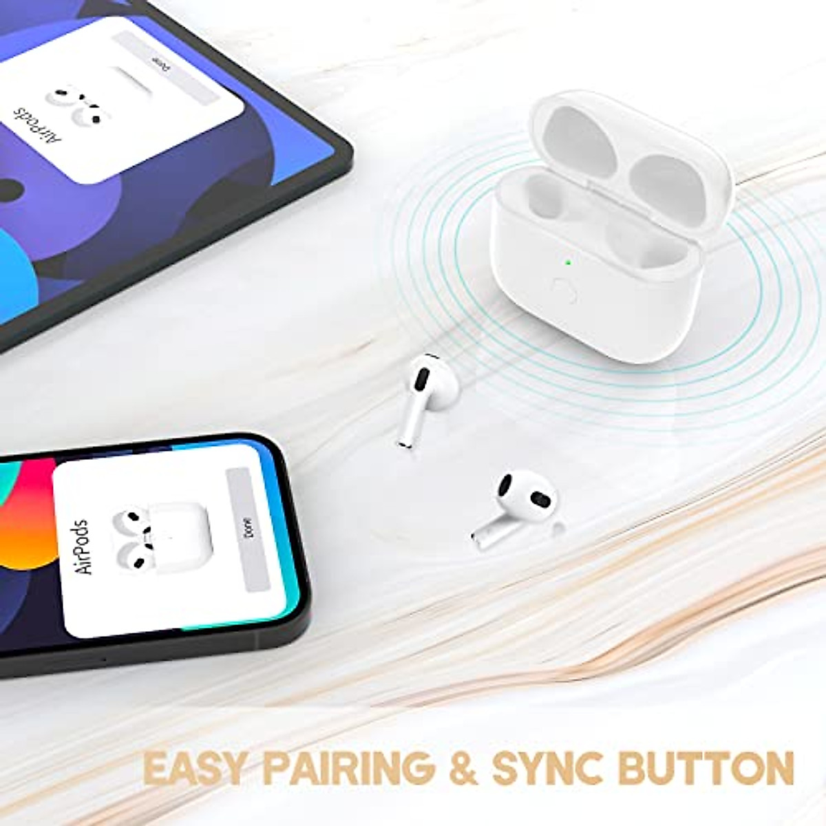 Rantuns Wireless Charging Case Replacement Compatible with AirPod 3rd Generation, Wireless Airpods 3rd Charger Case Built-in 600 mAh Battery with Bluetooth Pairing Sync Button Without Earbuds, White