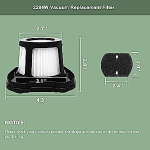 2284W Filter Compatible with Bi-ssell Pet Hair Eraser Hand Vacuum 2284W, 2390, 2389, 2390A, Replace Parts for 1614212, 1614203, 1614204, Pack 4 Filter and 8 Foam Filter