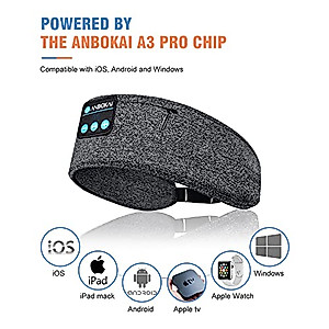 Sleep Headphones Wireless, ANBOKAI Bluetoth Headset Sports Headband Mask with Memory Foam Ear or Eye Cups, Adjustable Strap, 10H Playtime, Built-in Mic, Clear Calls Earphones for Side Sleeping Workout