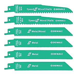 Amazon Brand - Denali Bi-Metal Reciprocating Saw Blade Set (6T, 14T, 18T), 15-Piece