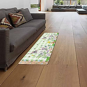 Greday Plaid Green 2 PCS Cushioned Anti-Fatigue Kitchen Mats and Rugs,Spring Holiday Colored Eggs Easter Egg Bunny Daisy Floral Absorbent 18inchx 30inch+ 18inchx 48inch