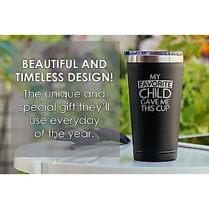 Sodilly Coffee Tumbler with Lid - Humorous Gift for Fathers from Children - My Favorite Child Gave Me This Father Cup - Dad's Special Cup with Lid - Tumbler Cup - Travel Coffee Mug - 16 oz Black