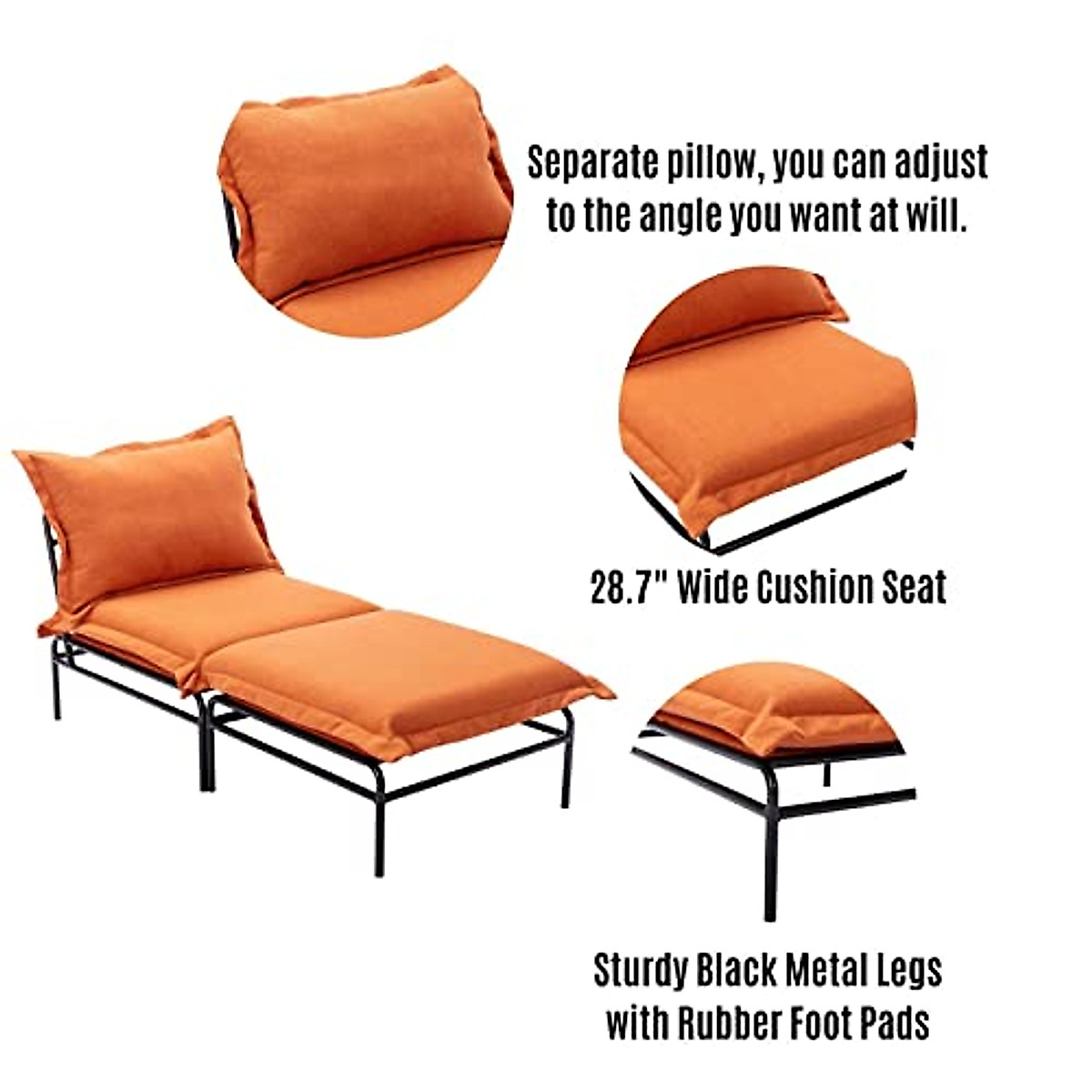 Modern Linen Fabric Accent Chair with Ottoman Set, Upholstered Lounge Chair with Black Metal Legs Comfy Recliner Chair with Back Large Living Room Chair with Footrest Sofa Bed for Bedroom, Orange
