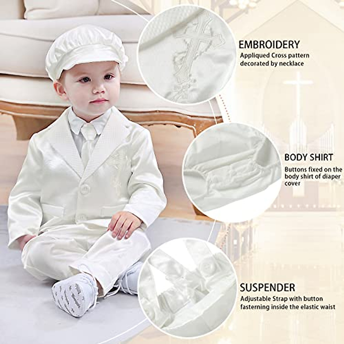 Booulfi Baptism Outfits for Boys Baby Boy Christening Outfit White Fall Clothing Wedding Suit Blessing Gifts 6-9 Months