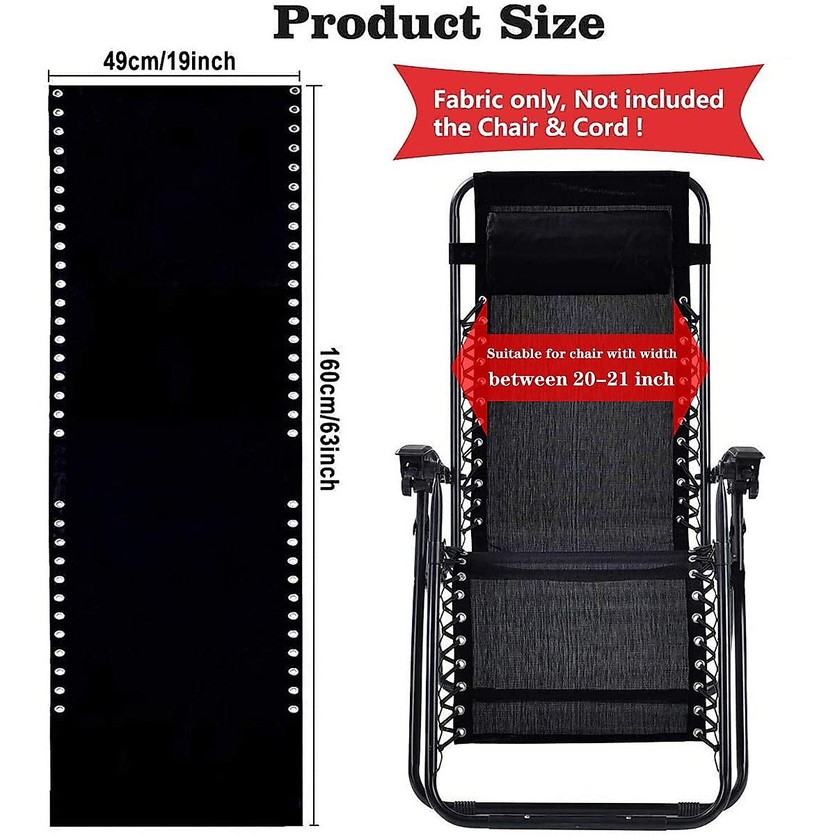 Oversized Zero Gravity Chair Replacement Fabric, XL Anti-Gravity Folding Patio Sling Repair Cloth Part for Outdoor Backyard Beach Pool Lawn, Bungee Recliner Lounge Large Mesh Canvas 63 x 21 Inches