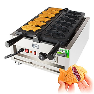 ALDKitchen Taiyaki Fish Waffle Maker | Electric Taiyaki Machine | Fish Shaped Waffle Cones | Stainless Steel Professional | Nonstick Coating | 110V (Six Fishes)