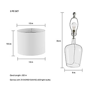 Lavish Home Table Lamps – Set of 2 Cloche Style Glass Modern Farmhouse Lighting for Living Room, Bedroom or Office – Energy Efficient LED