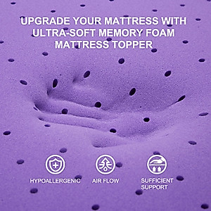 SINWEEK 3 Inch Gel Memory Foam Mattress Topper Ventilated Soft Pressure Relieve Mattress Pad, Breathable Bed Topper, CertiPUR-US Certified, Queen Size
