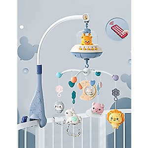 BSROLUNA Baby Crib Mobile with Music and Lights, Baby Mobile for Crib with Remote Control, Hanging Rotating Animals Rattles, 16 Songs and Timing Function, Cartoon Baby Crib Toys for Boys (Baby Blue)