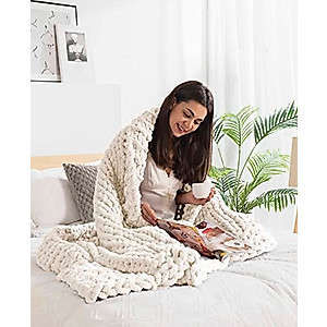 clootess Chunky Knit Blanket Knitted Throw Crochet Chenille Yarn Woven for Bed Sofa Textured Thick Cable Decor (Beige 50x63 in)