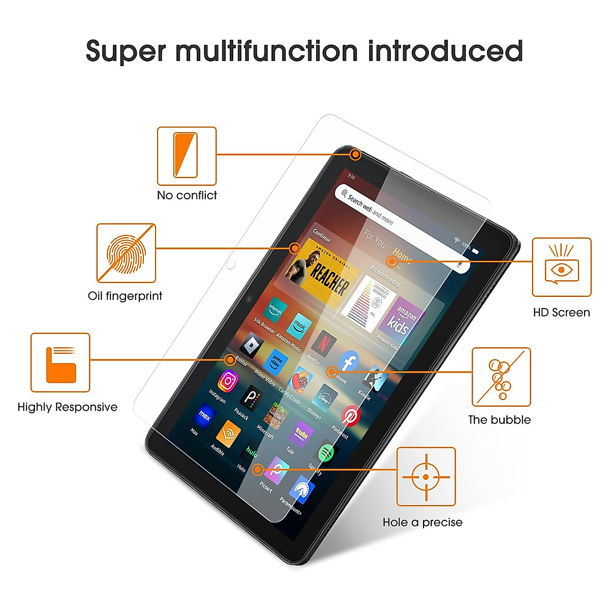 OMOTON Screen Protector for New Amazon Kindle Fire HD 8/8 Plus/Kids/Kids Pro Tablet(2024/2022/2020, 12th/10th Generation, 8 inch), Tempered Glass/9H Hardness/Case Friendly, 2 Pack