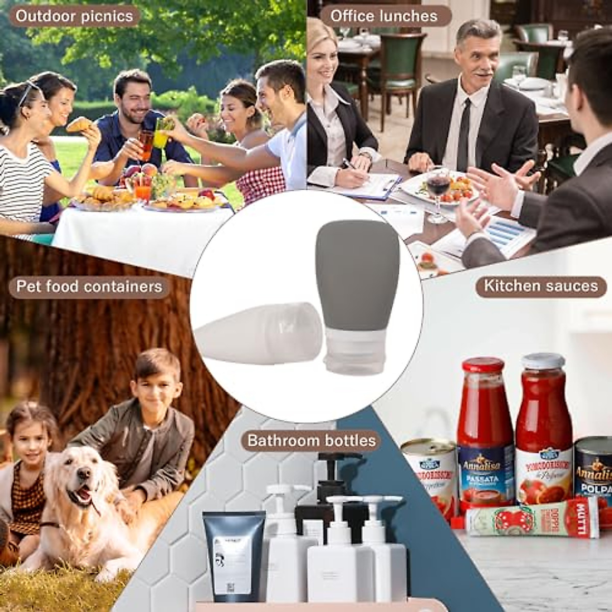 Ksooly 4-Pack 1.3Oz. Squeeze Salad Dressing Bottles with Cleaning Brush | Small Salad Dressing Container to Go | Portable Sauce Bottle Condiment Bottles | Food-grade Silicone, BPA Free