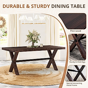 LUE BONA 71" Dining Table for 6-8 Solid Wood Farmhouse Kitchen Table with Natural Wood Grain for Home and Kitchen, Heavy Duty Rectangular Kitchen & Dining Table for Home and Dining Room Dark Brown