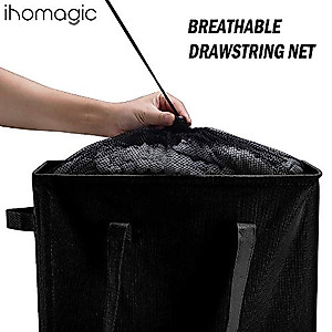 IHOMAGIC 45L Laundry Hamper, Slim Portable Laundry Washing Basket with Long Handles, Rectangular Thin Tall Laundry Bins Foldable Waterproof Oxford Fabric, Dirty Clothes Organizer for Bedroom (Black)