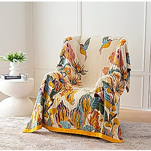 MSGKV Boho Throw Blanket 60''x80'' 100% Cotton Blanket for Bed Picnic Blankets Soft Blanket Light Weighted Blanket Muslin Blankets Double Sided Blanket for Bed Couch Living Room