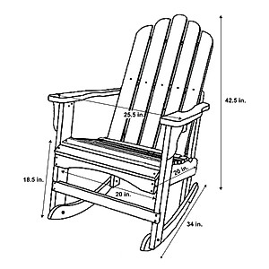 Shine Company Marina Adirondack Porch Rocker, Indoor Outdoor Wood Rocking Chair, Oak