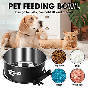 Kennel Water Bowl Hanging, ShineMe 2 Pack Stainless Steel Food and Water Bowl for Dog Cage, Crate, Kennel Bowls Mountable for Medium and Small Dogs, Cats, Pets (6.2x2.6” & 5.5x2.4”)