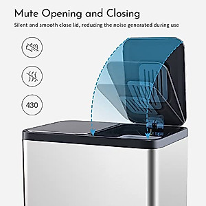 ELPHECO Dual Compartment Recycling Kitchen Step Trash Can 2×6.6 Gallon Stainless Steel Garbage Can for Kitchen with 2 Removable Buckets and Lids