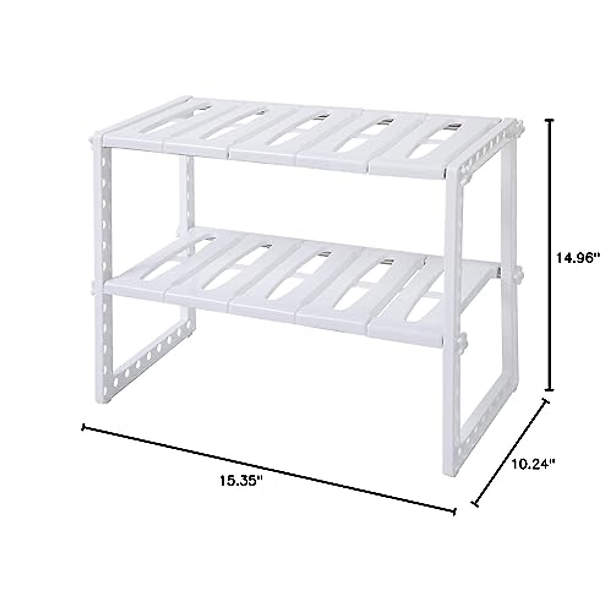 Edlike Under Sink Storage Organizer, 2-Tier Stainless Steel Sink Dish Drying Rack, Multi-use Kitchen/Bathroom Under Sink Shelf for Cabinet Organization, White.