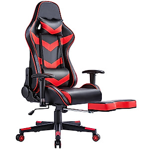 Yaheetech Computer Gaming Chair High Back Ergonomic Desk Chair Racing Style Reclining Chair PU Leather Task Chair with Footrest Headrest/Armrest/Lumbar Support/Height Adjustable