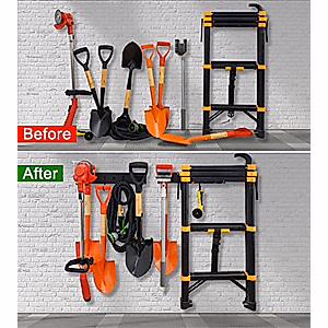 HYRIXDIRECT Garden Tool Organizer Garage Storage and Organizations Rack Wall Mount Rack Hanger for Garden Yard Shovels Rakes Brooms Hoses Organizer Heavy-Duty Design (Black)