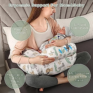 BATTOP Nursing Pillow for Breastfeeding,Bottle Feeding,Plus Size Breastfeeding Pillows with Adjustable Waist Strap Removable Cover,Extra Pillow on Top for More Support for Mom Baby