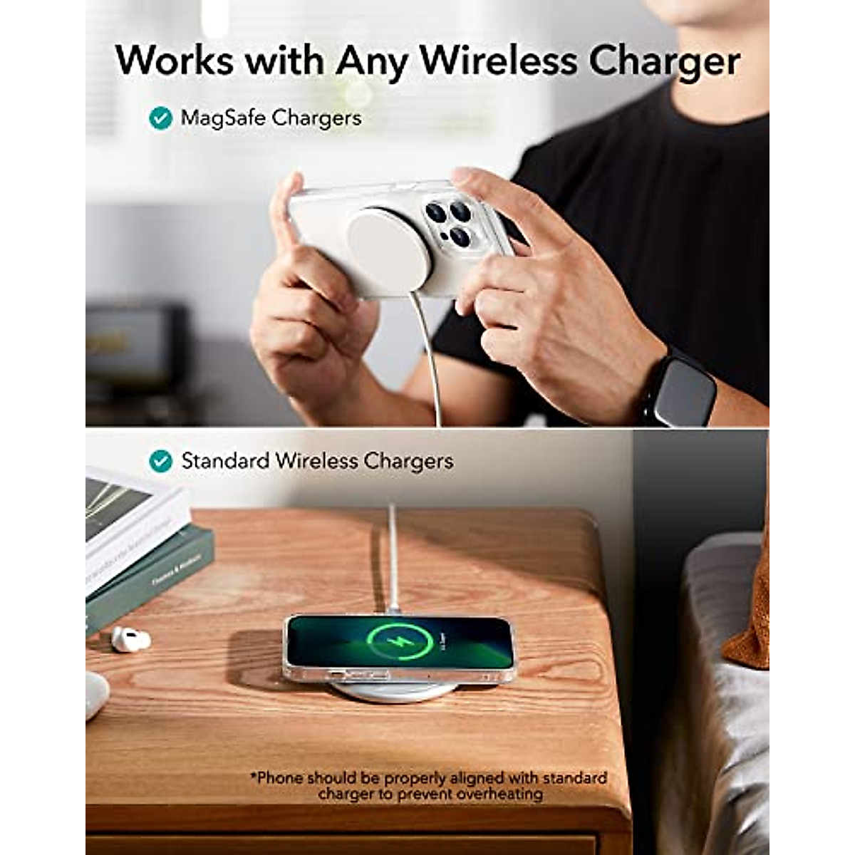 ESR HaloLock Universal MagSafe Ring, Magnetic Wireless Charging Conversion Kit, MagSafe Sticker, Compatible with iPhone 14/14 Plus/14 Pro/14 Pro Max/13/12 Series, Galaxy S22, 2 Pack, Black and Silver