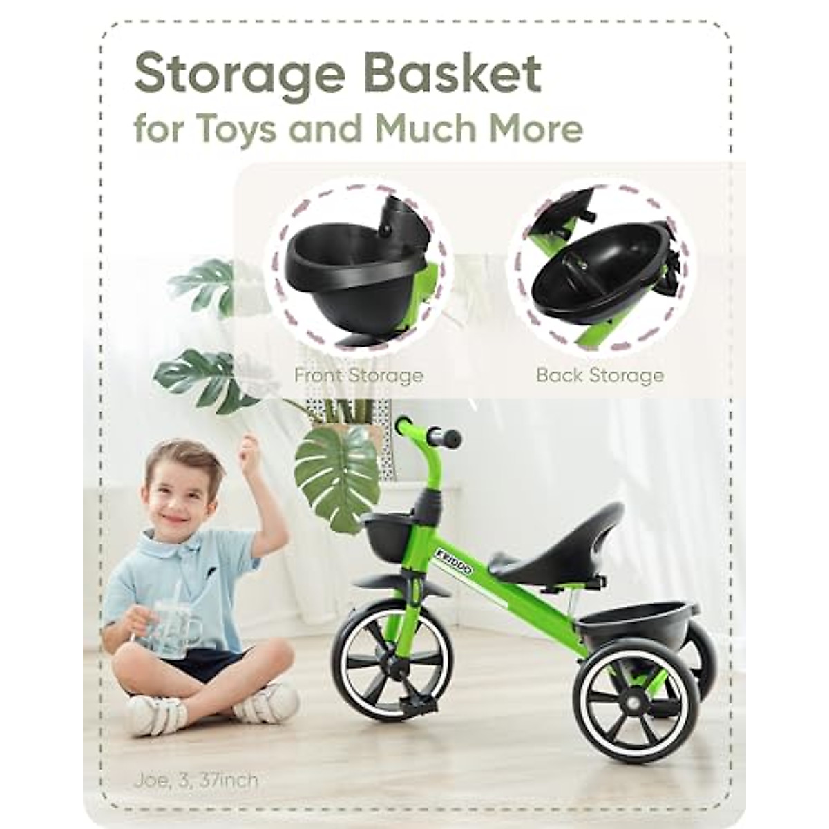 KRIDDO Tricycles Age 24 Month to 4 Years, Toddler Kids Trike for 2.5 to 5 Year Old, Gift for 2-4 Year Olds , Green