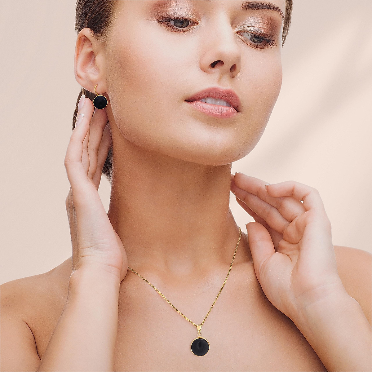 14K Gold Onyx Necklace - 14K Solid Yellow Gold Pendant, Dainty 12mm Round Black Onyx Gemstone, December Birthstone Handmade Minimalist Jewelry, Leo Star Sign Birthday Gift for Classy Women