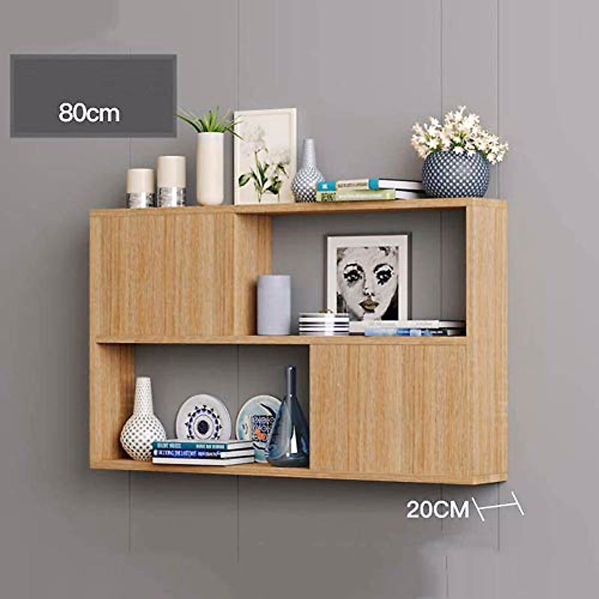 PIBM Stylish Simplicity Shelf Wall Mounted Floating Rack Shelves Solid Wood with Door Bookshelf Show Bearing Strong Living Room Bedroom - 4 Colors, a , 100x20x65cm