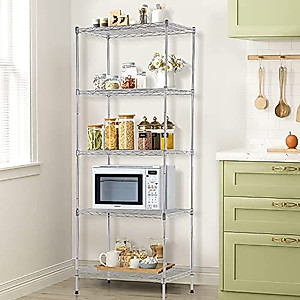 Wire Shelving Unit, NSF 5-Tier Shelf Utility Steel Commercial Grade Storage Shelves 24" L x 14" W x 60" H Heavy Duty Metal Shelves Organizer Rack with Leveling Feet for Kitchen Office Garage, Chrome