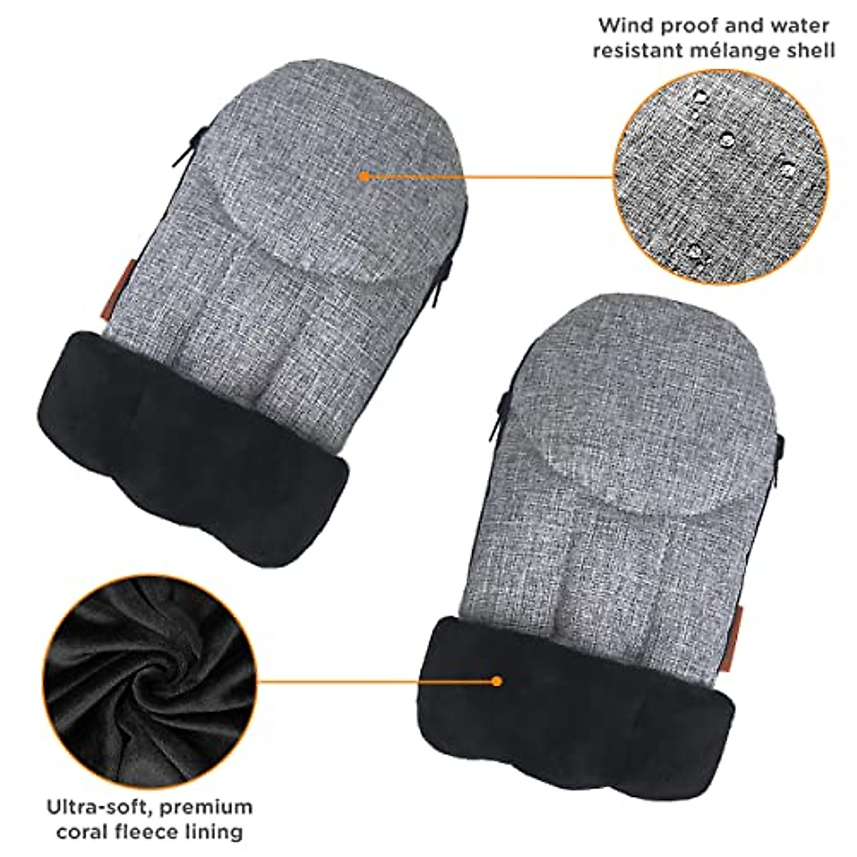liuliuby CozyMitts - Insulated Stroller Gloves/Stroller Hand Muff - Stroller Accessories for Winter - Water Repellent Stroller Mittens for Freezing Cold Weather - Hand Warmers (Heather Gray)