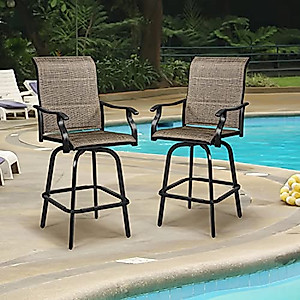 Yaheetech 2 PCS Patio Padded Swivel Bar Stools, Outdoor Padded Texteline Bistro Chairs with High Back and Armrest for Garden Lawn Balcony