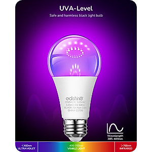 EDISHINE 6 Pack Black Light Bulb, 120V 9W UV Blacklight Bulbs with UVA Level 385-400nm, A19 E26 Base, LED Black Light Bulb for Blacklight Party, Body Paint, Fluorescent Poster, Halloween, ETL Listed