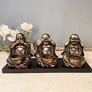 3pcs Home and Gifts Triple Buddha Statue Zen Garden ~Candle Holder Gift Tea Light Buddha Statue Meditating(Bronze,Size:Types:A)