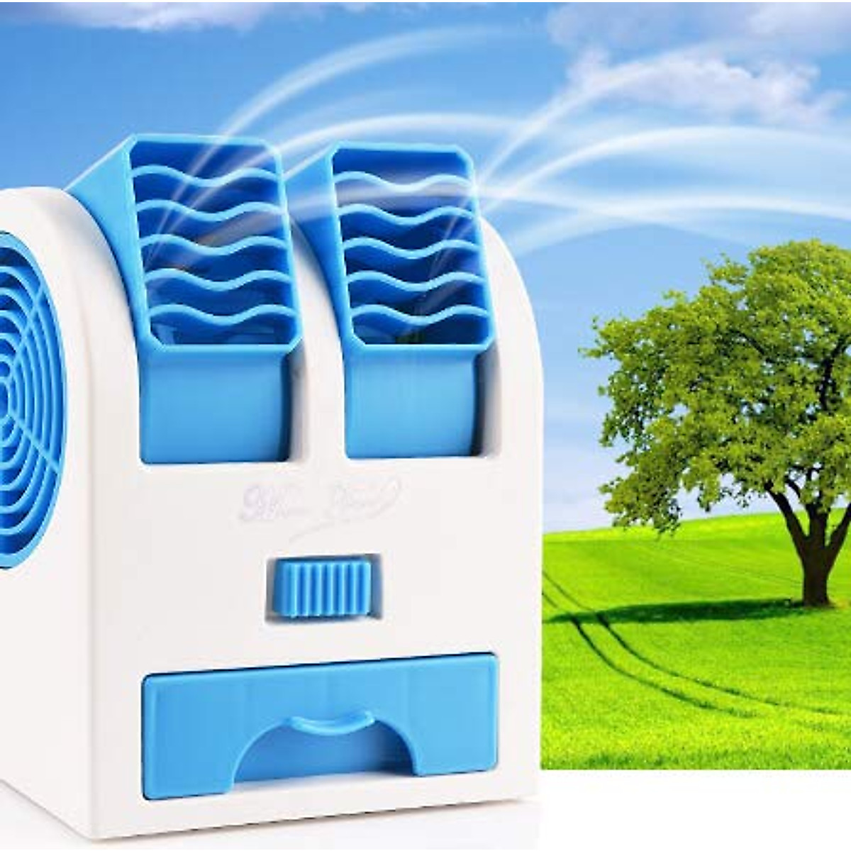 BXT Portable Air Conditioner Fan Dual Bladeless Safe Mini Personal Fan Battery Powered/USB Recharging Table Desktop Fan Drawer Frgance Perfume Oil Misting Fan Cooling Cooler Indoor/Outdoor Use