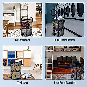 2 Pack Collapsible Mesh Laundry Basket Foldable with Handles Pop Up Dirty Clothes Storage Room Organizer, Black