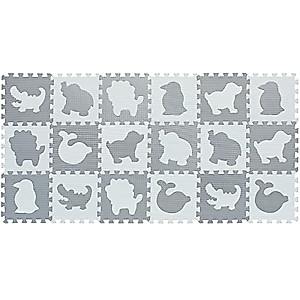 Yostrong® 18 Tiles Interlocking Animal Puzzle Foam Baby Play Mat for Playing - Rubber EVA Babies Crawling Mats for Floor. White, Light Gray. YOP-51(AL0) b18N