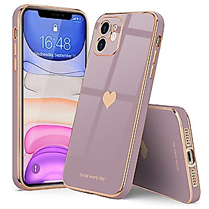 Teageo Compatible with iPhone 11 Case for Girl Women Cute Love-Heart Luxury Bling Plating Soft Back Cover Raised Camera Protection Bumper Silicone Shockproof Phone Case for iPhone 11, Lavender