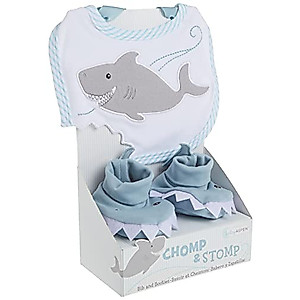 Baby Aspen Bib and Booties Gift Set, Chomp and Stomp Shark, 0-9 Month