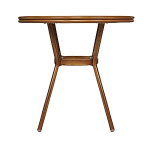 Flash Furniture Lourdes Indoor/Outdoor Commercial Bistro Table - Tempered Glass Top - PE Rattan - Natural Bamboo Print Aluminum Frame - 31.5" - White/Navy