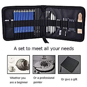 Merooart 37 Professional Drawing Pencil Set-A complete art sketching set for beginners and professional artists, with two 50-page sketchbooks, charcoal sticks, graphite sticks and erasers, zipper box
