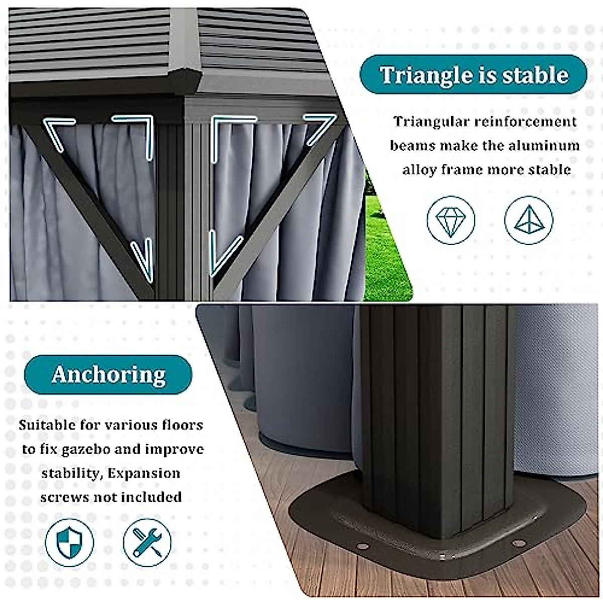 Aoxun 10'x 12' Hardtop Gazebo, Outdoor Dual-Layer Galvanized Steel Double Roof Aluminum Furniture Gazebo Canopy with Netting and Curtains for Deck Backyard Wedding Garden