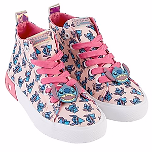 Disney Girls Lilo & Stitch Sneakers - High Top Athletic Shoes with Lace-Up Design - Comfortable Footwear for Everyday Wear & Casual Outfits (Light Pink, 1)