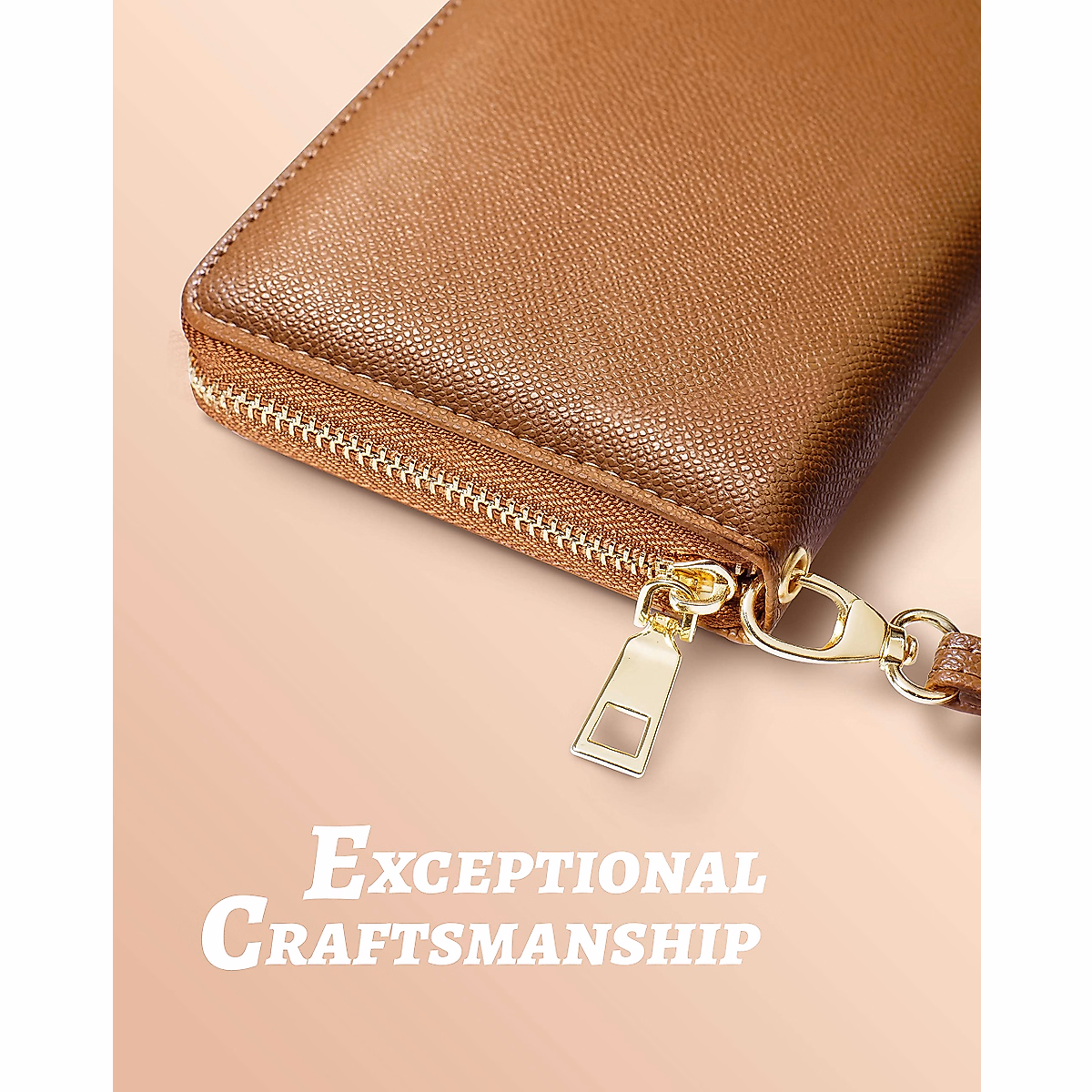 Yarnic Brown Women's Wallet Wristlet Band Wallet Credit Card Wallet Holder Money Pockets Women Clutch Case Coin Money Clip Organizer Purse with RFID Blocking Large Capacity with Zipper Tan