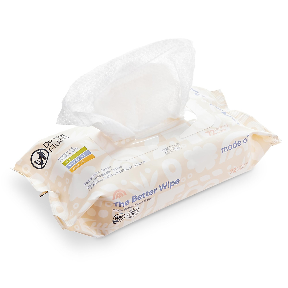 MADE OF Organic Sensitive Baby Wipes - Hypoallergenic Soothing Wipes for Sensitive Skin - Fragrance-Free, Chemical-Free, Alcohol-Free - Water Based Soothing Aloe and Argan Oil (72 Count (Pack of 1))