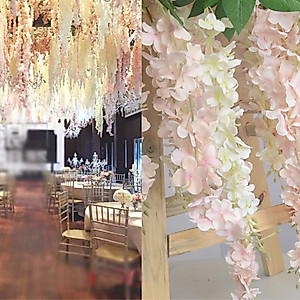 Homcomoda 4PC Artificial Silk Hydrangea Flower Hanging Wisteria Cattleya Vine Garland Each 200 Flower Spray Arrangements for Wedding Wreath Home Garden Party Decor (Light Pink)