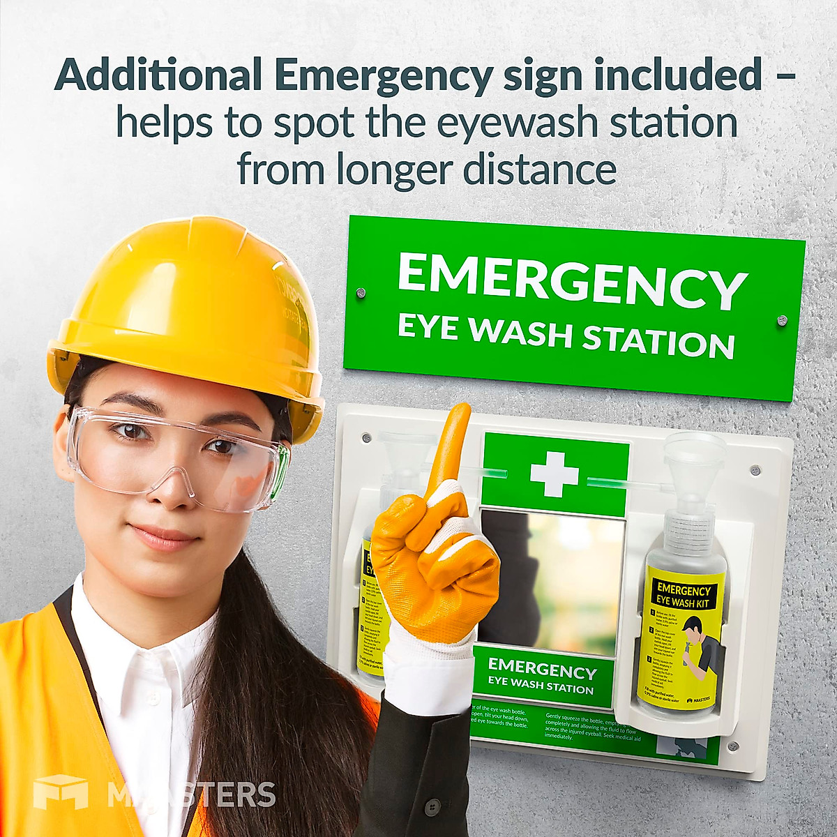 MAASTERS BPA Free Portable Eye Wash Station OSHA Approved - Wall-Mounted First Aid Eye Wash Kit w/Mirror & 2X 16oz Empty Bottles - No Eye Wash Solution Included - Emergency Eyewash